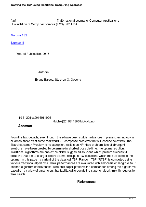 (PDF) Solving the TSP using Traditional Computing Approach