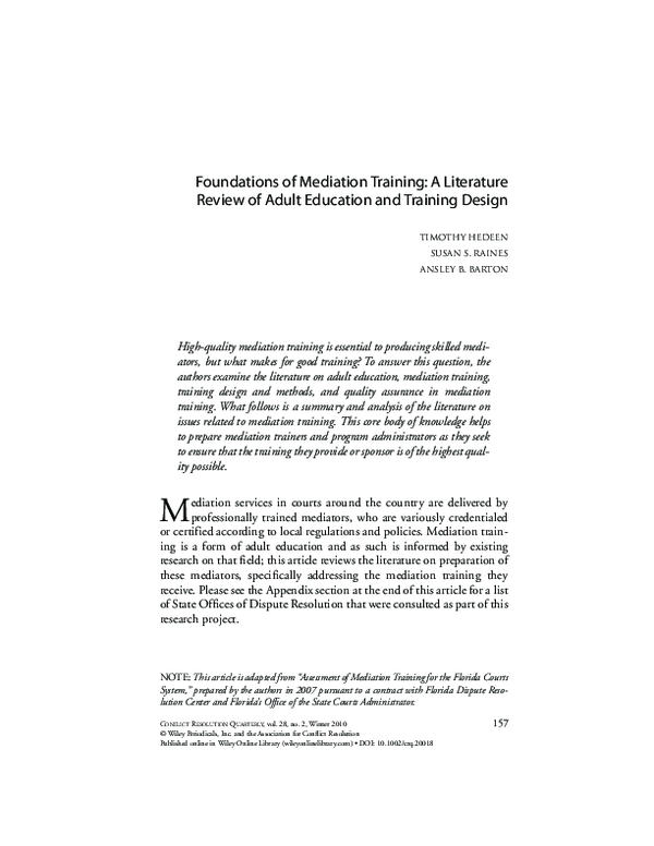 (PDF) Foundations of mediation training: A literature review of adult ...