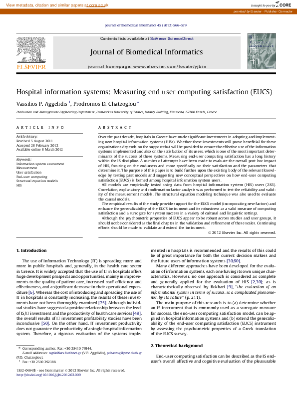 (PDF) Hospital information systems: Measuring end user computing satisfaction (EUCS)