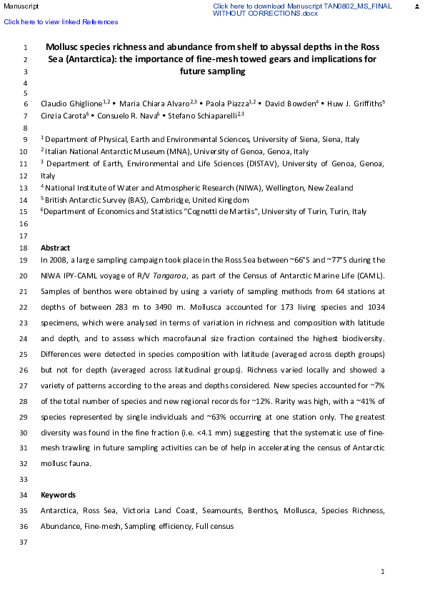 (PDF) Mollusc species richness and abundance from shelf to abyssal depths in the Ross Sea ...