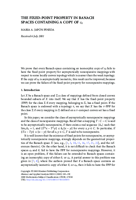 (PDF) The fixed-point property in Banach spaces containing a copy ofc0