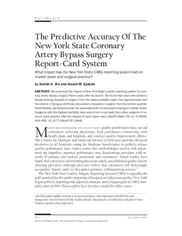 (PDF) The Predictive Accuracy Of The New York State Coronary Artery ...