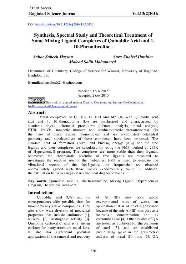 (PDF) Synthesis, Spectral Study and Theoretical Treatment of Some ...