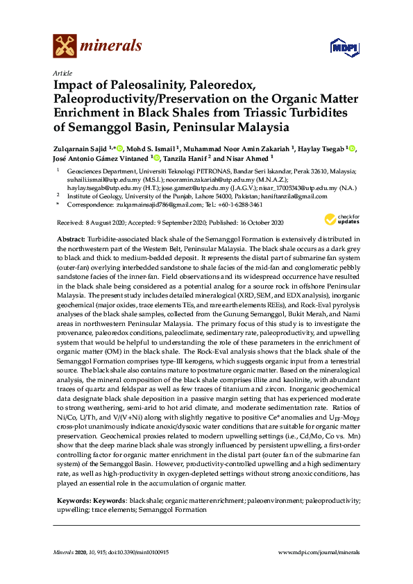 (PDF) Impact of Paleosalinity, Paleoredox, Paleoproductivity ...