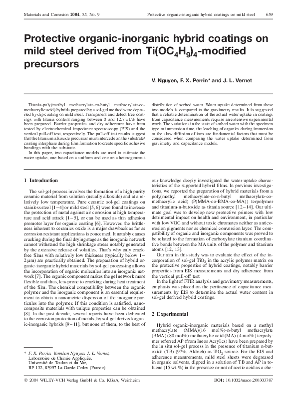 (PDF) Protective organic‐inorganic hybrid coatings on mild steel ...