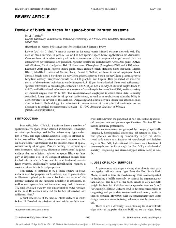 (PDF) Review of black surfaces for space-borne infrared systems