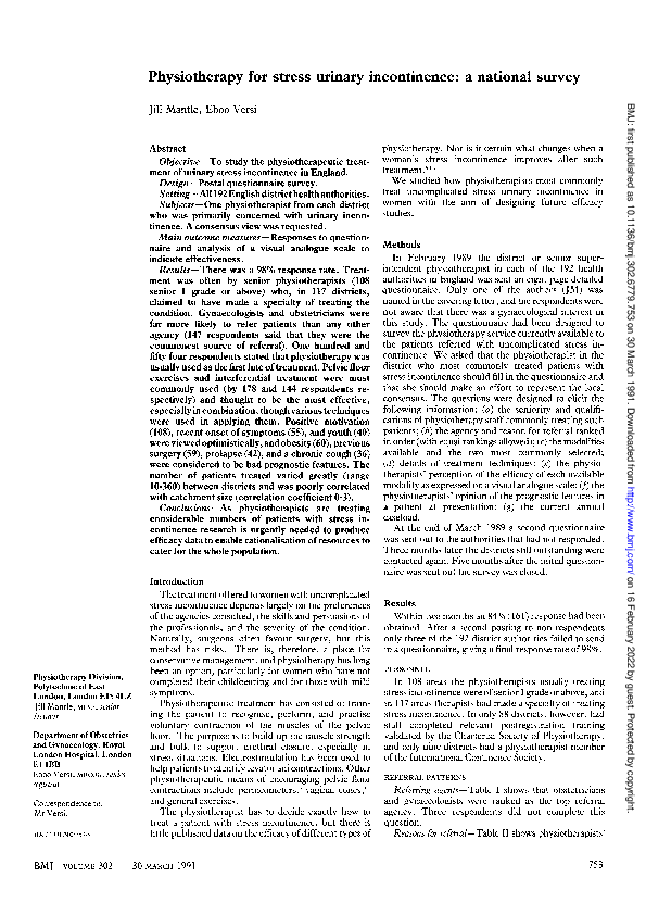 (PDF) Physiotherapy for stress urinary incontinence: a national survey