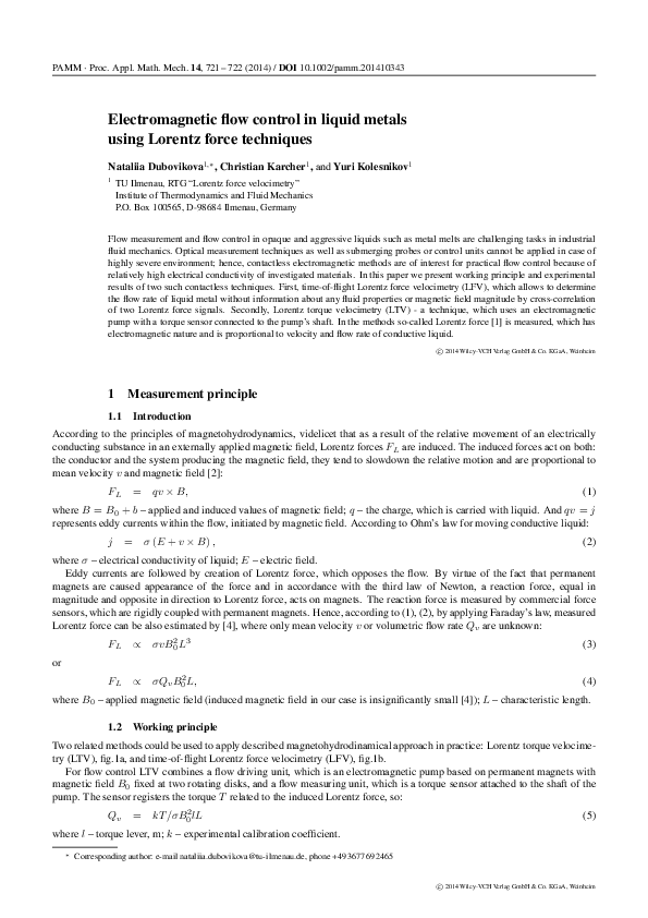(PDF) Electromagnetic flow control in liquid metals using Lorentz force ...