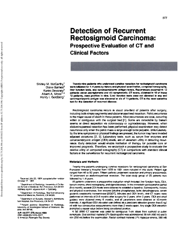 (PDF) Detection of recurrent rectosigmoid carcinoma: prospective ...