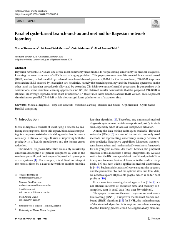 (PDF) Parallel cycle-based branch-and-bound method for Bayesian network learning