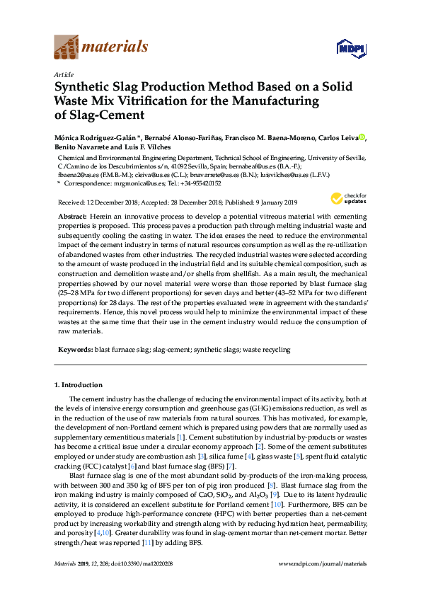 (PDF) Synthetic Slag Production Method Based on a Solid Waste Mix Vitrification for the ...