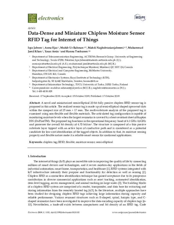 (PDF) Data-Dense and Miniature Chipless Moisture Sensor RFID Tag for ...