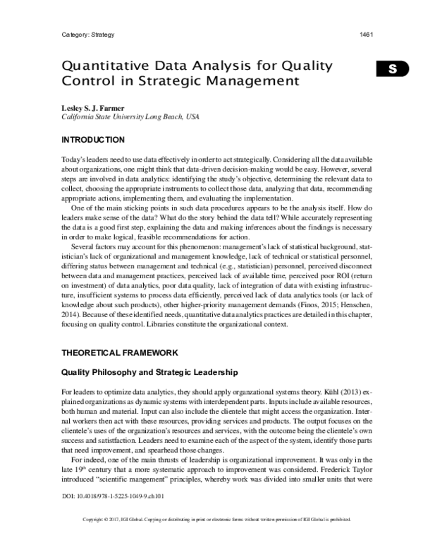 (PDF) Quantitative Data Analysis for Quality Control in Strategic Management