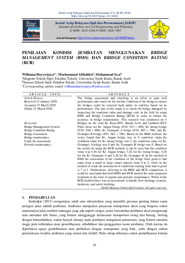 (PDF) Penilaian Kondisi Jembatan Menggunakan Bridge Management System (BMS) Dan Bridge Condition ...