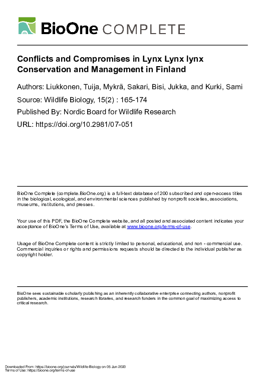 (PDF) Conflicts and Compromises in Lynx Lynx lynx Conservation and ...