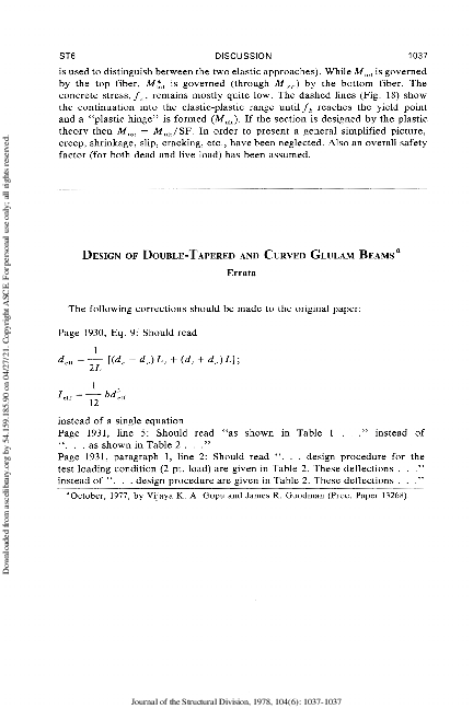 (PDF) Erratum for “Design of Double-Tapered and Curved Glulam Beams”