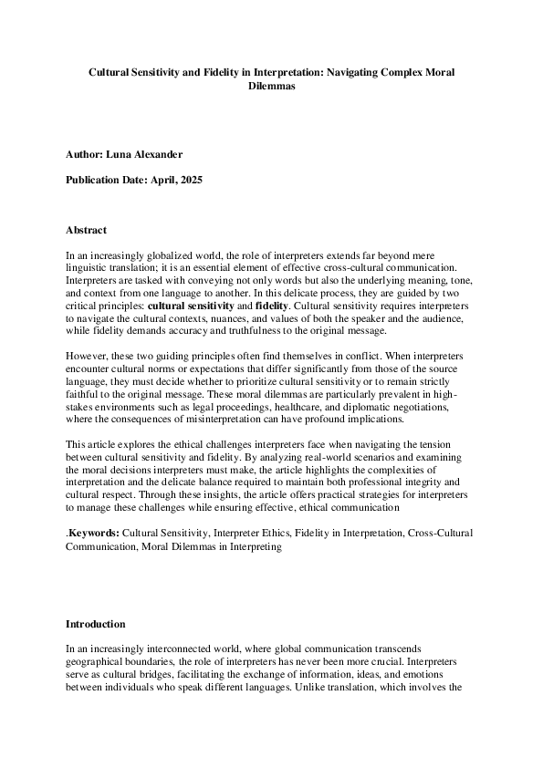 (PDF) Cultural Sensitivity and Fidelity in Interpretation: Navigating ...