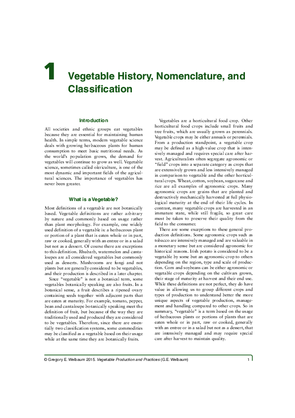 (PDF) Vegetable history, nomenclature, and classification