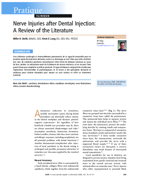 (PDF) Nerve injuries after dental injection: a review of the literature