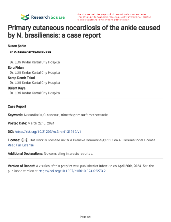 (PDF) Primary cutaneous nocardiosis of the ankle caused by N ...