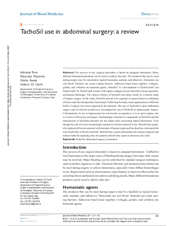 (PDF) TachoSil use in abdominal surgery: a review