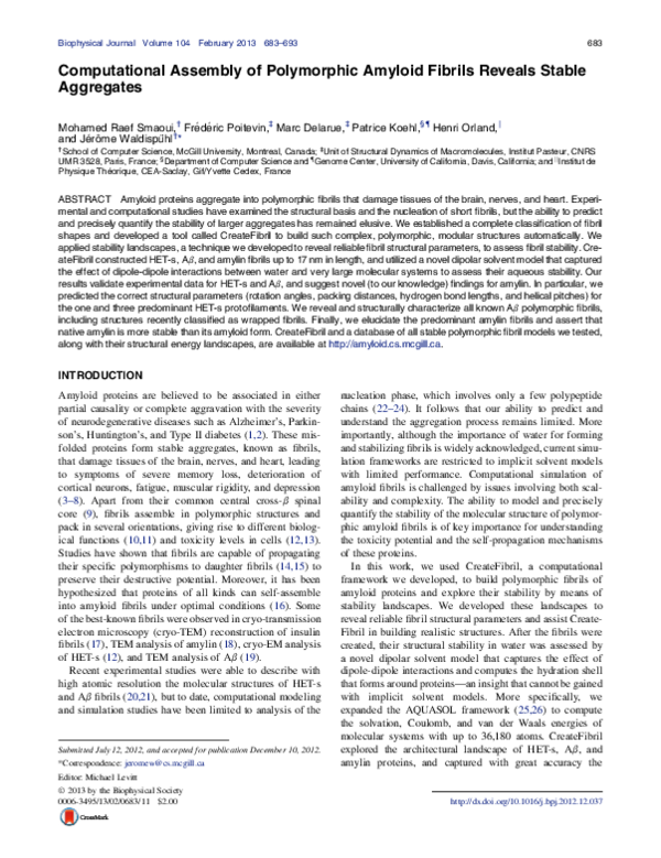 (PDF) Computational Assembly of Polymorphic Amyloid Fibrils Reveals ...