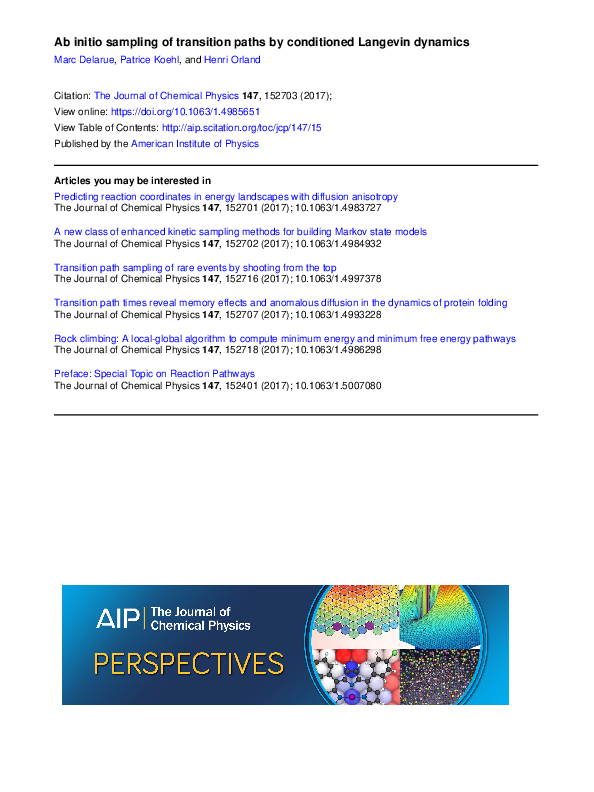 (PDF) Ab initio sampling of transition paths by conditioned Langevin dynamics