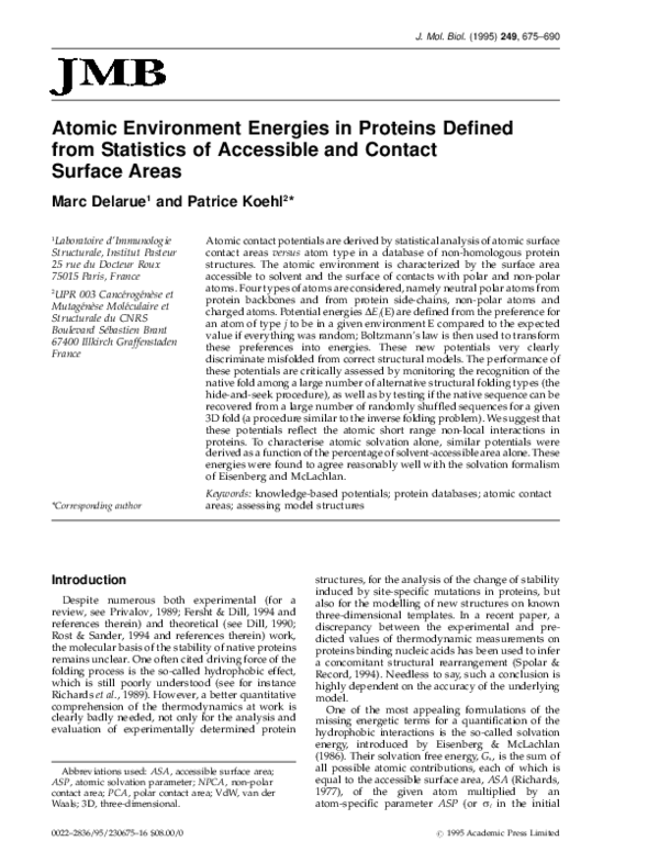 (PDF) Atomic Environment Energies in Proteins Defined from Statistics ...