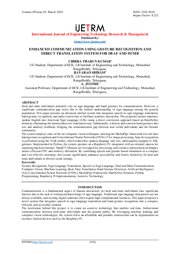 (PDF) ENHANCED COMMUNICATION USING GESTURE RECOGNITION AND DIRECT ...