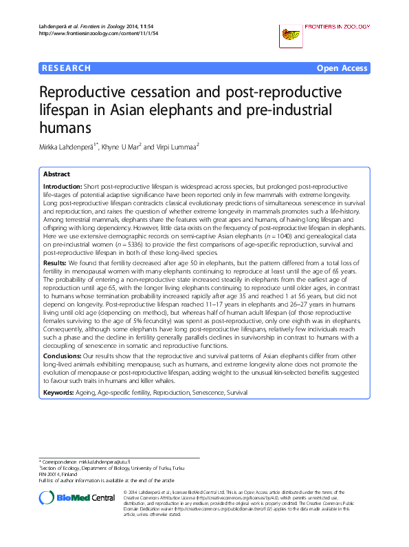 (PDF) Reproductive cessation and post-reproductive lifespan in Asian ...