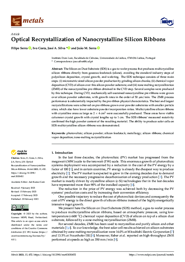 (PDF) Optical Recrystallization of Nanocrystalline Silicon Ribbons
