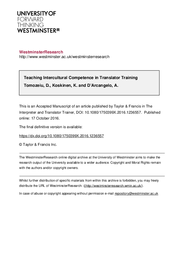 (PDF) Teaching intercultural competence in translator training