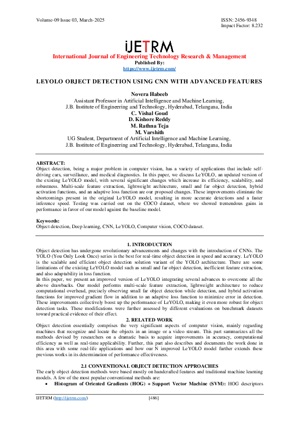 (PDF) LEYOLO OBJECT DETECTION USING CNN WITH ADVANCED FEATURES