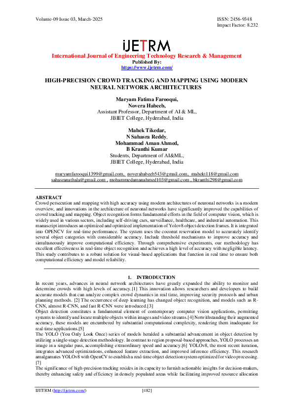 (PDF) HIGH-PRECISION CROWD TRACKING AND MAPPING USING MODERN NEURAL NETWORK ARCHITECTURES