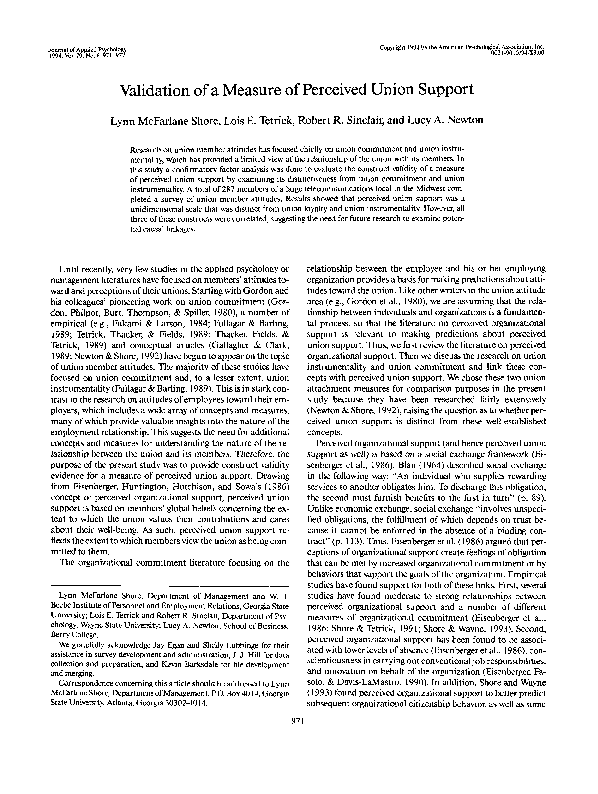 (PDF) Validation of a measure of perceived union support