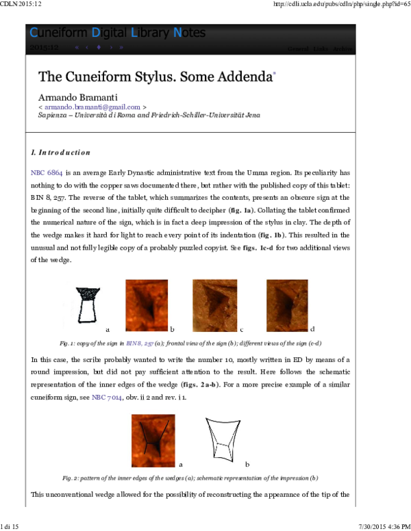 (PDF) 2015. The Cuneiform Stylus. Some Addenda