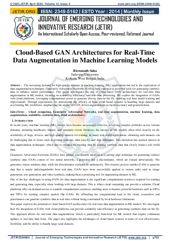 (PDF) Cloud-Based GAN Architectures for Real-Time Data Augmentation in Machine Learning Models
