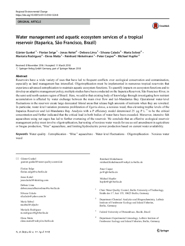 (PDF) Water management and aquatic ecosystem services of a tropical ...