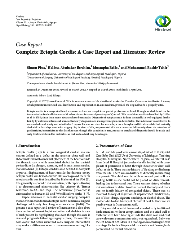 (PDF) Complete Ectopia Cordis: A Case Report and Literature Review