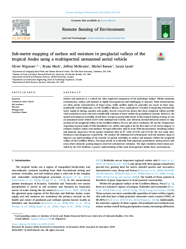 (PDF) Sub-metre mapping of surface soil moisture in proglacial valleys of the tropical Andes ...