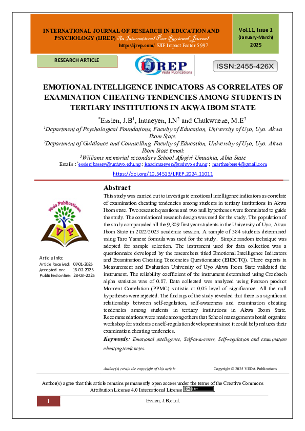 (PDF) EMOTIONAL INTELLIGENCE INDICATORS AS CORRELATES OF EXAMINATION ...