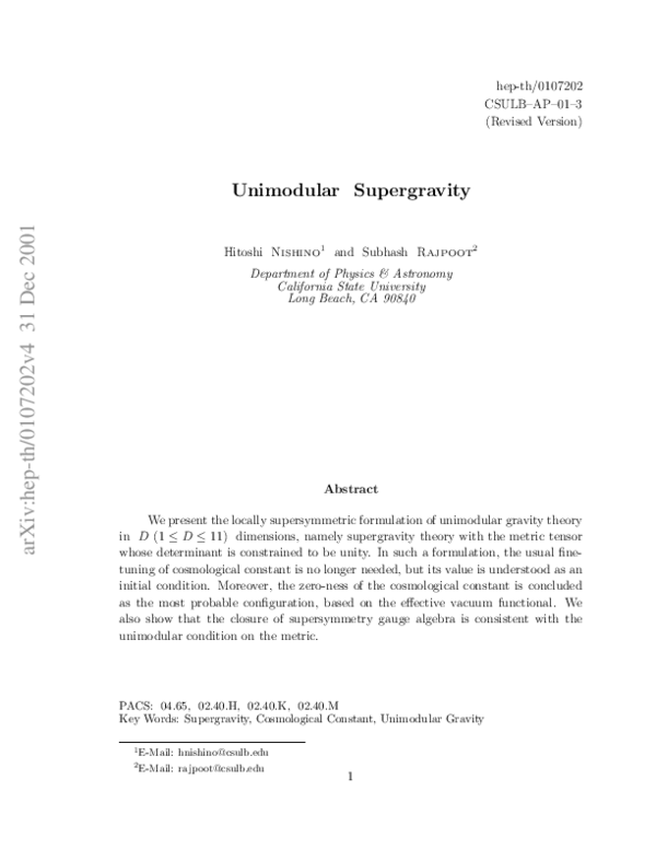 (PDF) Unimodular supergravity