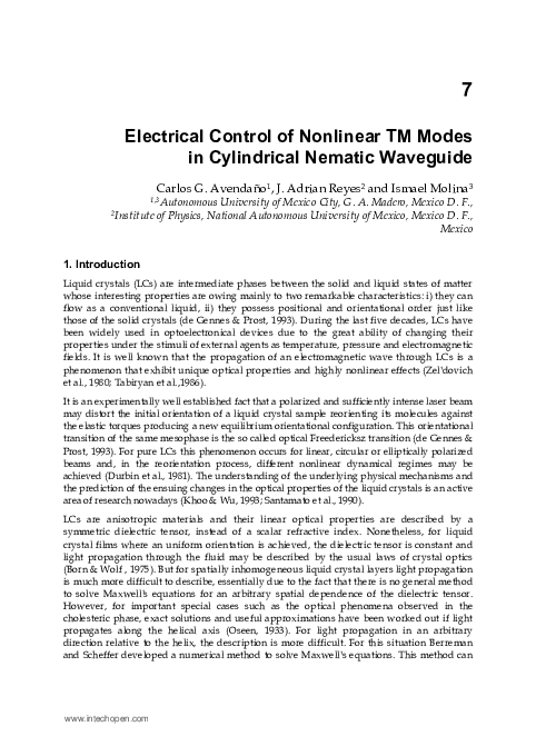 (PDF) Electrical Control of Nonlinear TM Modes in Cylindrical Nematic Waveguide