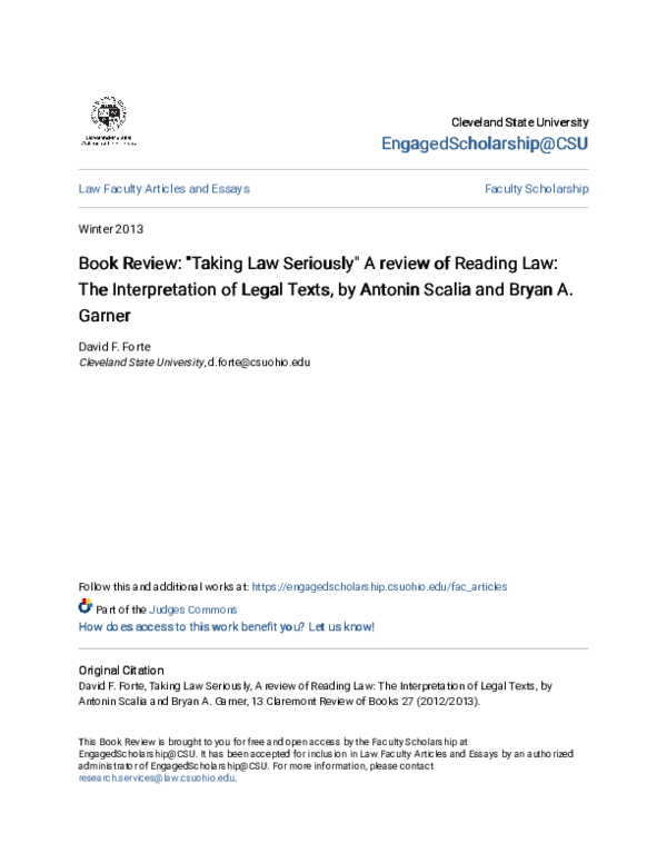 (PDF) Book Review: "Taking Law Seriously" A review of Reading Law: The ...