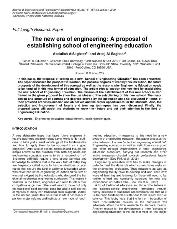 (PDF) The new era of engineering: A proposal of establishing school of engineering education