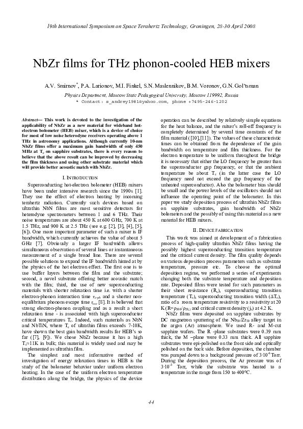 (PDF) NbZr films for THz phonon-cooled HEB mixers