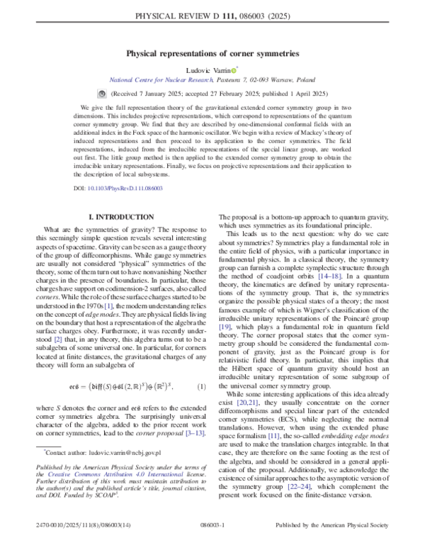 (PDF) Physical representations of corner symmetries