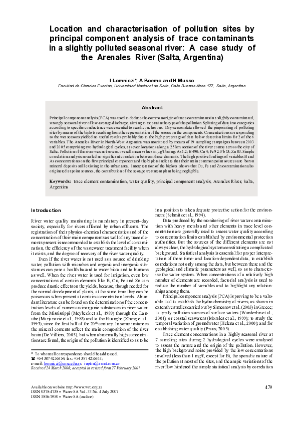 (PDF) Location and characterisation of pollution sites by principal ...