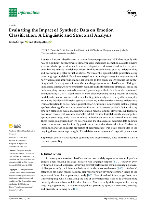 (PDF) Evaluating the Impact of Synthetic Data on Emotion Classification ...