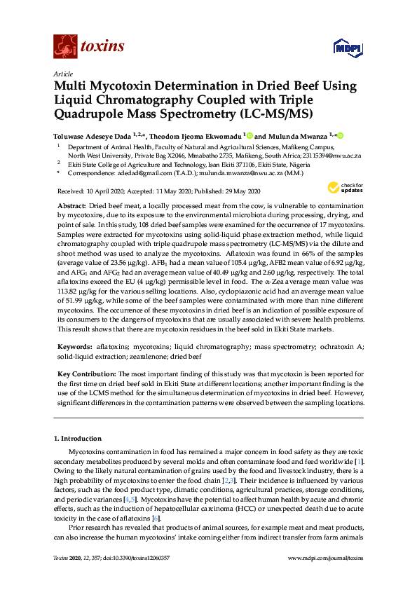 Pdf Multi Mycotoxin Determination In Dried Beef Using Liquid Chromatography Coupled With